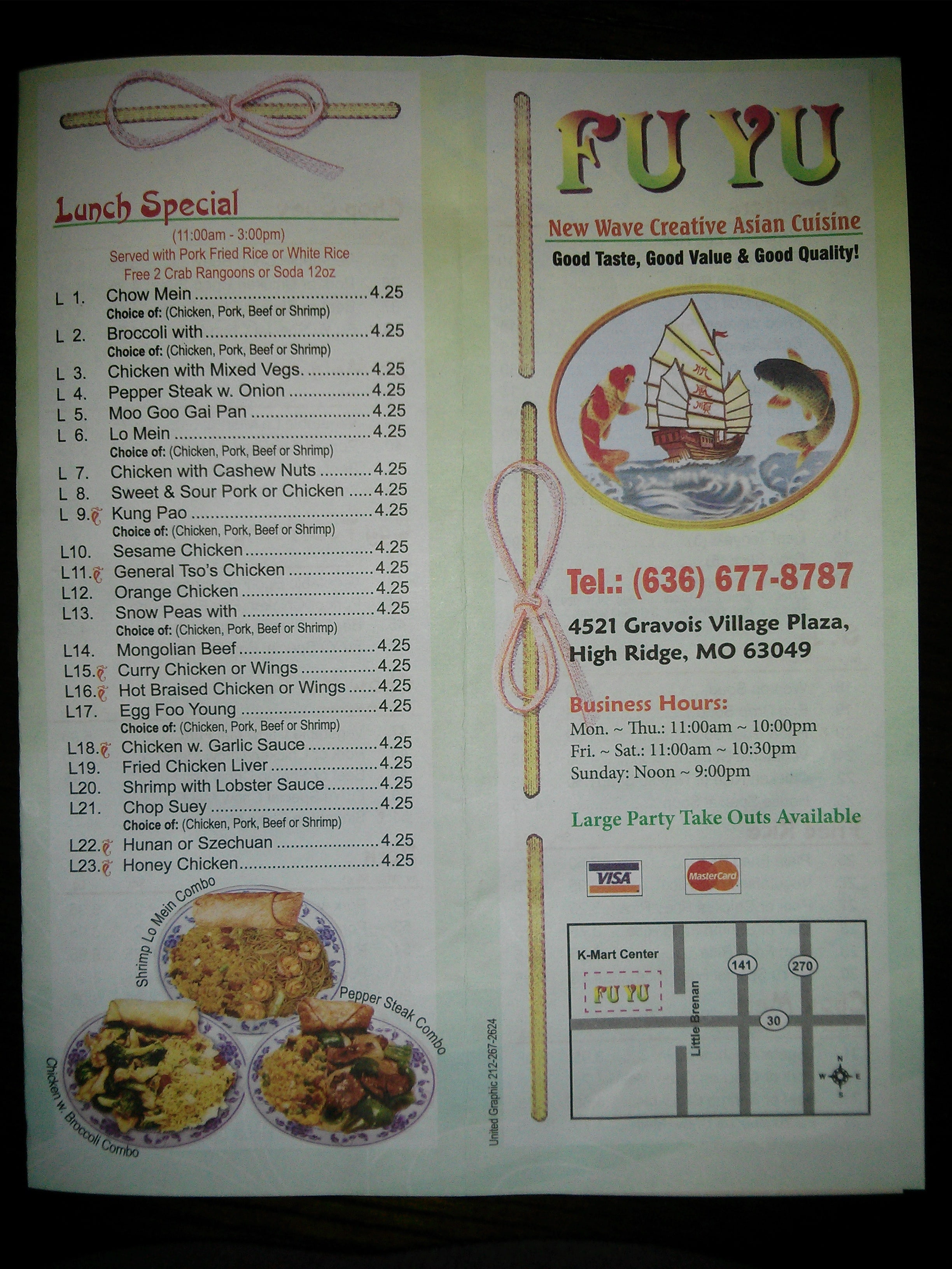 Menu at Fu Yu Chinese Kitchen restaurant, High Ridge