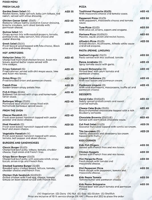 Menu at Waikiki pool bar, Ras Al-Khaimah