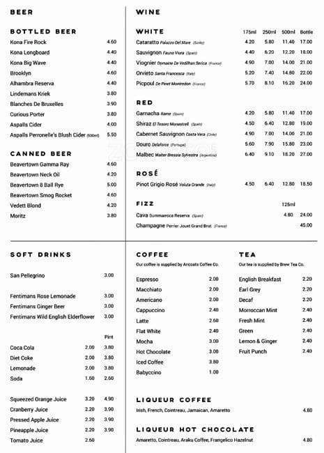 Menu at Tariff & Dale pub & bar, Manchester