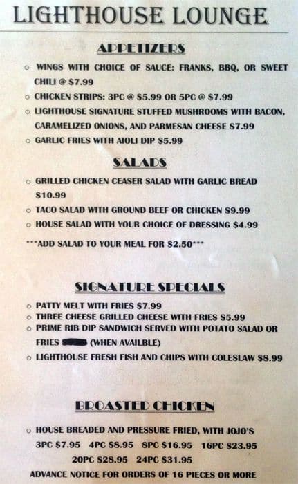 Lighthouse Lounge menu, Menu restauracji Lighthouse Lounge, Tukwila ...