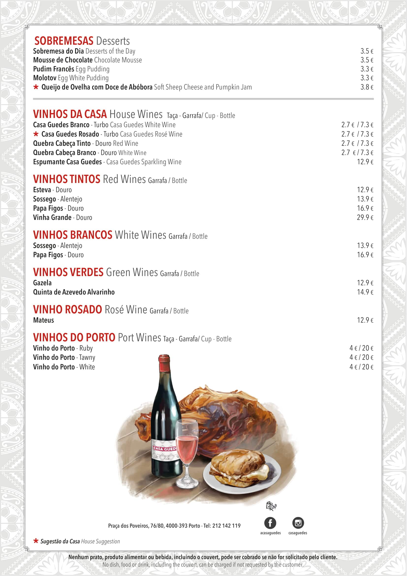 Carta del restaurante Casa Guedes Rooftop, Oporto