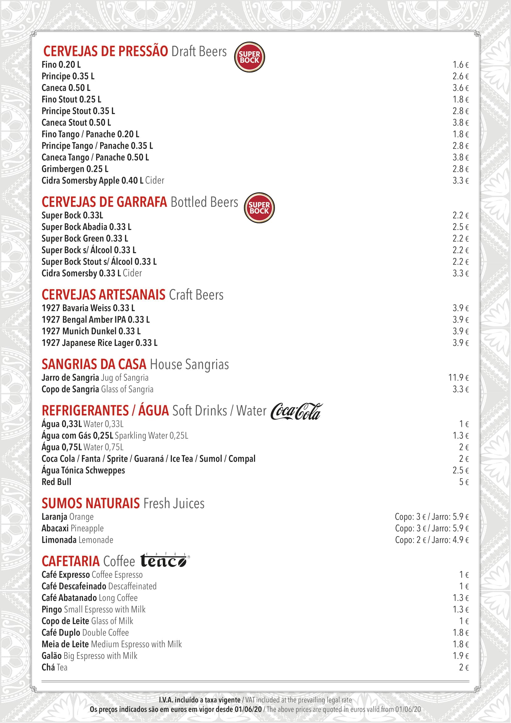 Menu at Casa Guedes Rooftop restaurant, Porto