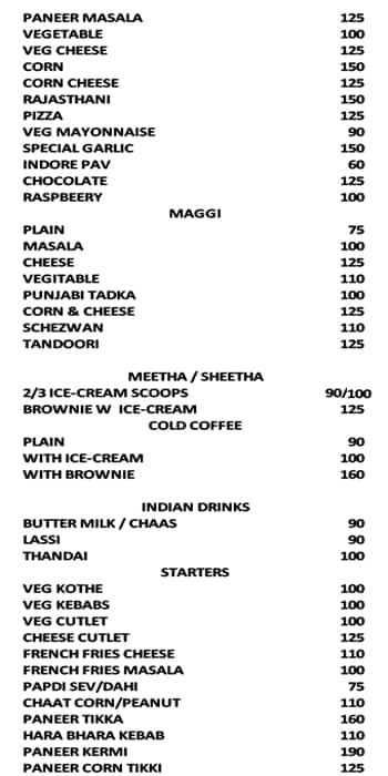 Menu at Cafe Midnight Terrace, Indore, 4