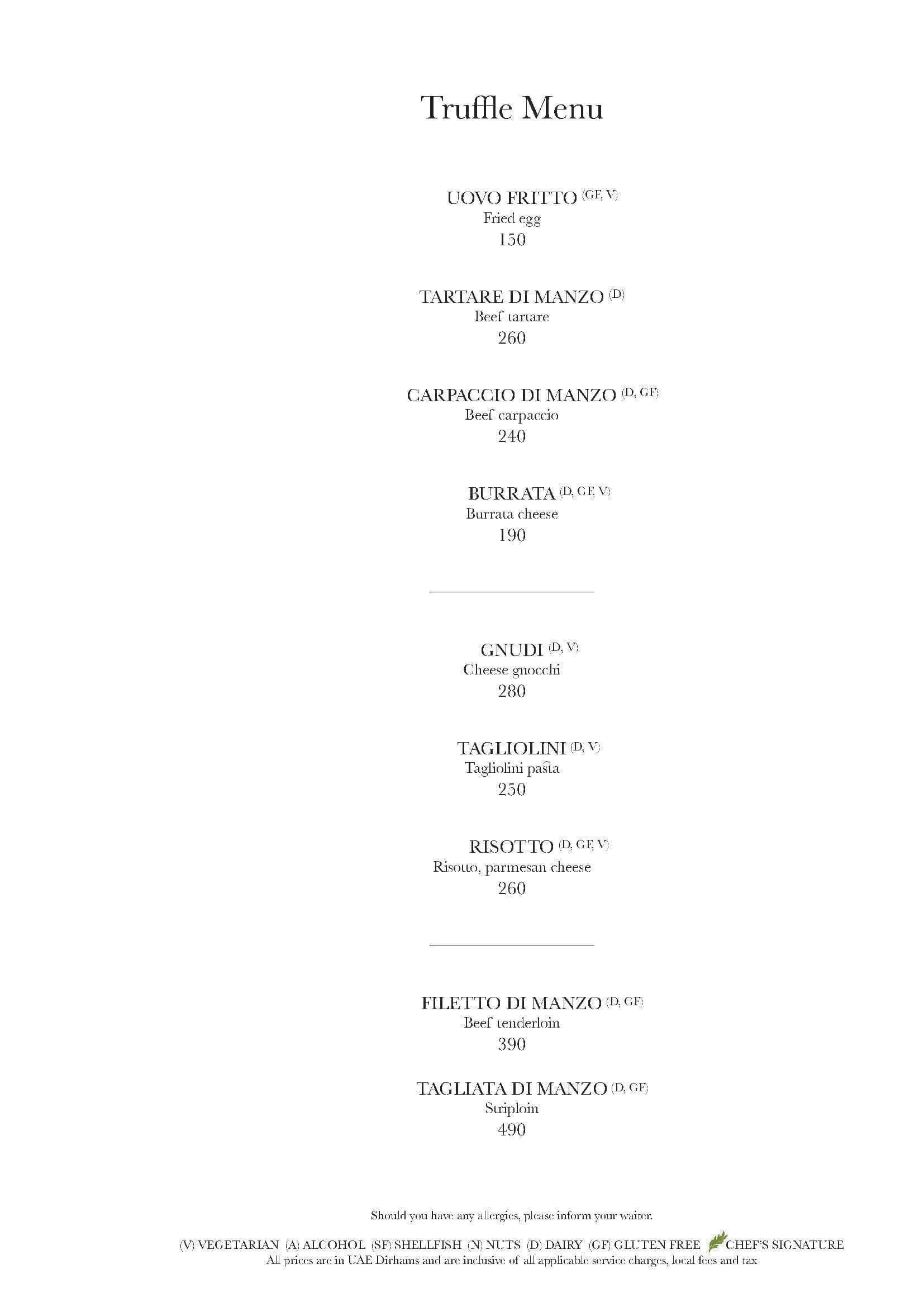 Menu at Naya restaurant, Dubai