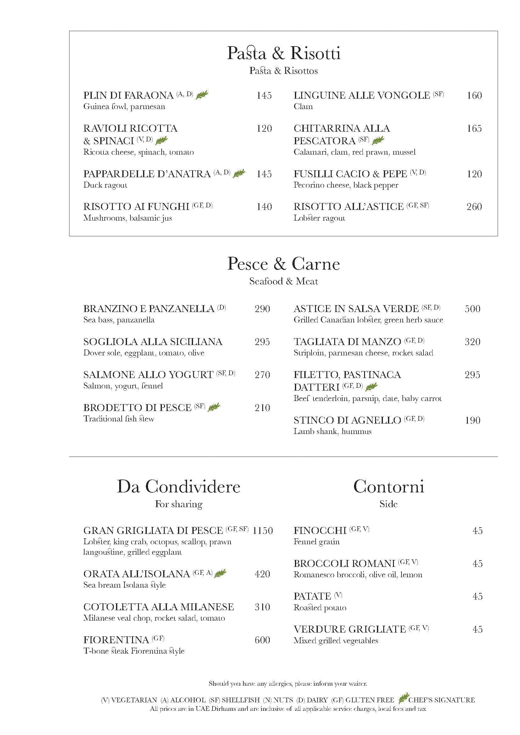 Menu at Naya restaurant, Dubai