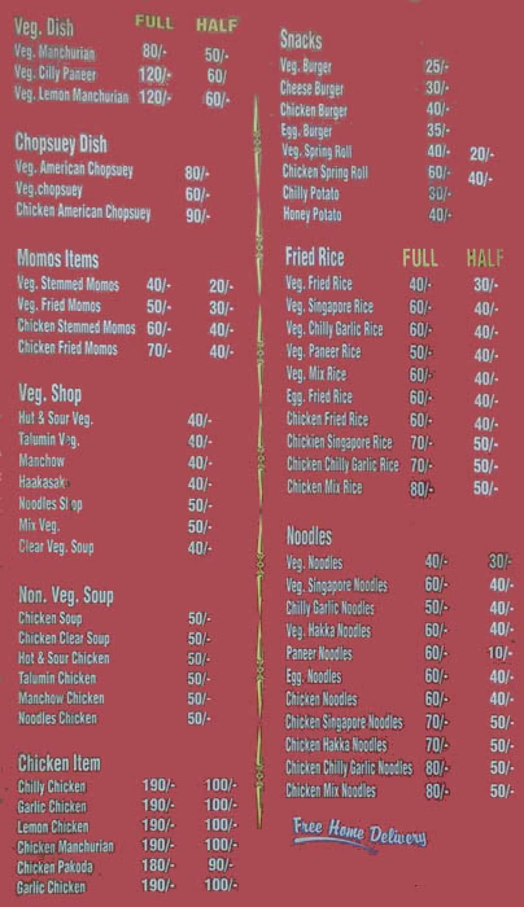 Menu of Ratna Deluxe, Hoskote, Bangalore