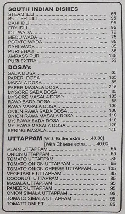 Menu at Tastee, Mumbai