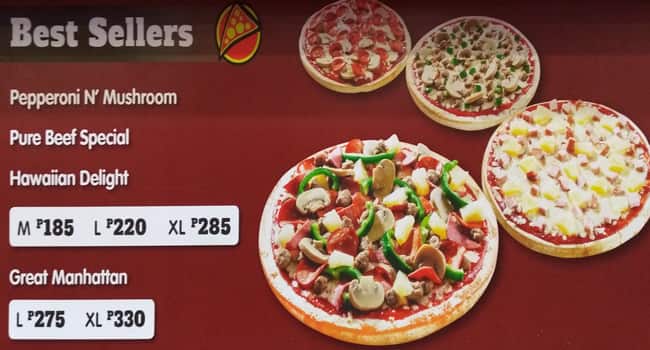 Menu at Lots'a Pizza restaurant, Manila, Gerardo Tuazon St