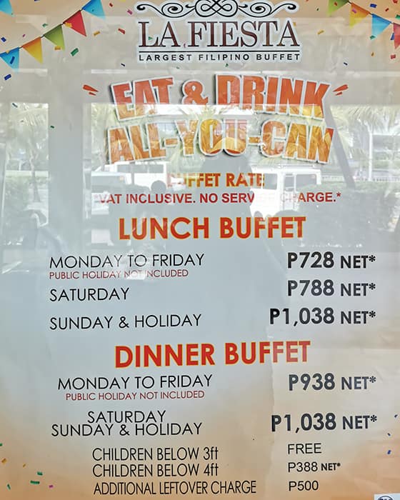 Меню ресторана La Fiesta Largest Filipino Buffet, Пасай