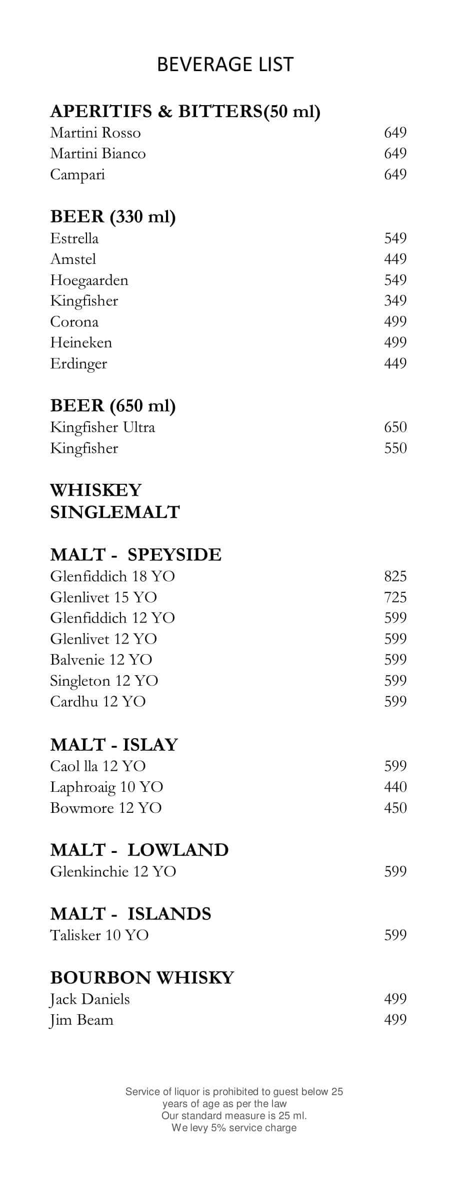 Menu of Scarlet Bar - Radisson Blu, Jaypee Greens, Greater Noida