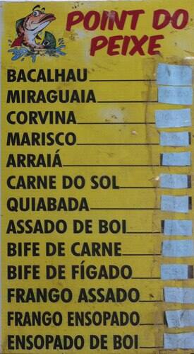 Menu at Point Do Peixe restaurant, Salvador, Ladeira da Barroquinha