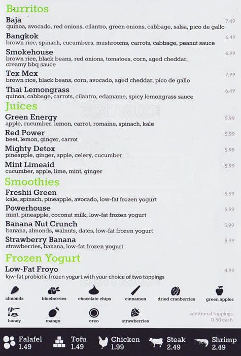 Menu at Freshii fast food, Toronto, 220 Yonge St