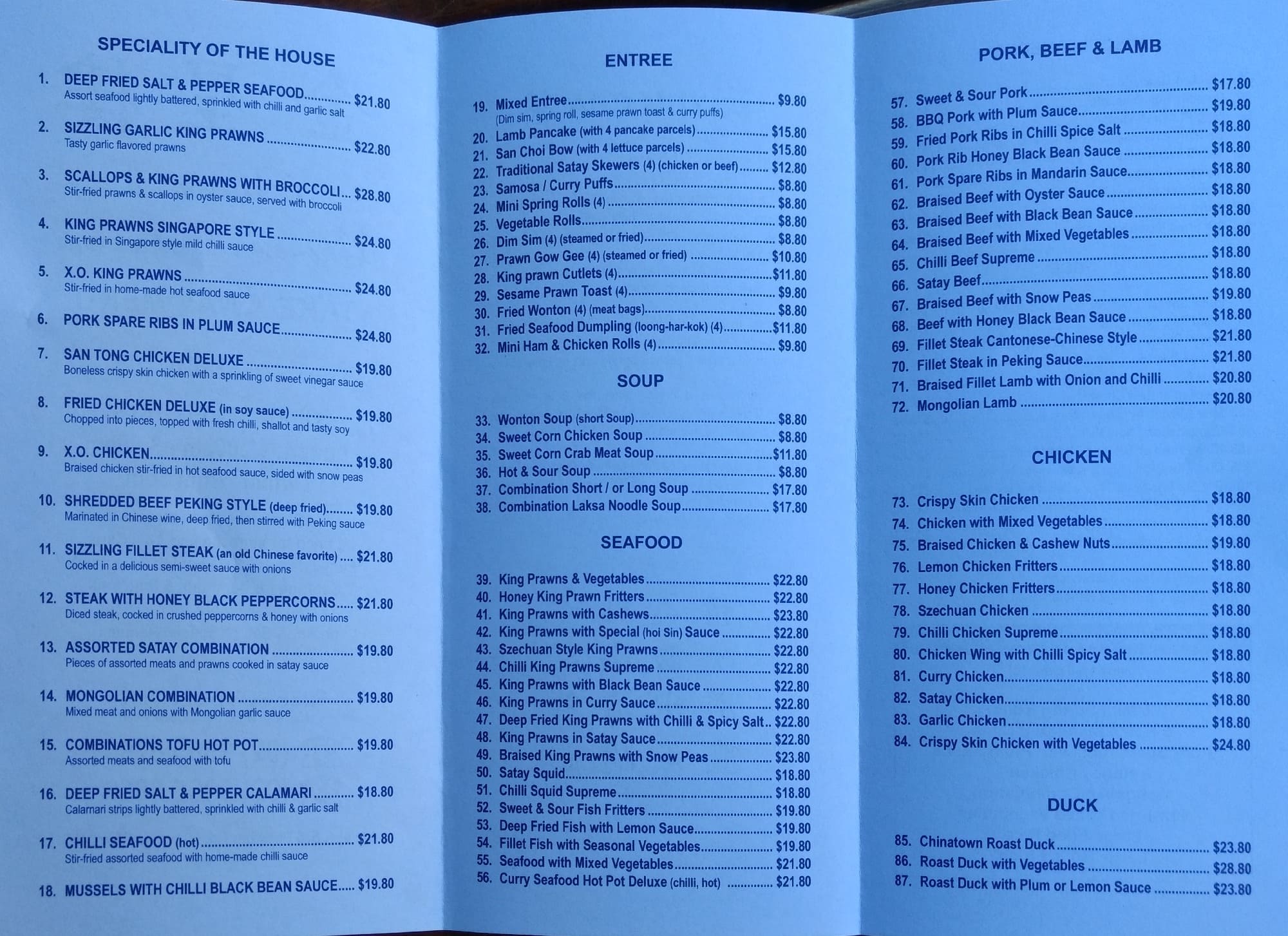 Menu at Brookvale Chinese Restaurant, Brookvale, 1/676 Pittwater Rd