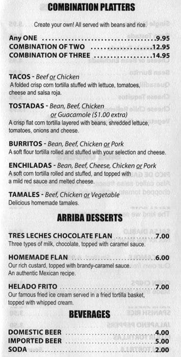 Menu at Arriba Arriba restaurant, West New York, 762 9th Ave