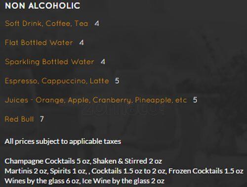 Menu au The One Eighty pub et bar, Toronto