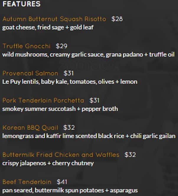 Menu au The One Eighty pub et bar, Toronto