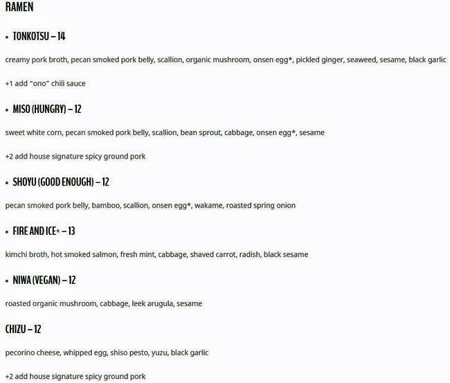 Menu at Futo Buta restaurant, Charlotte