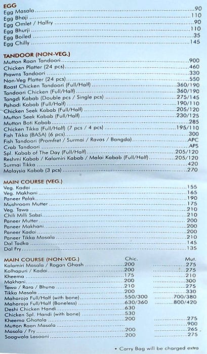 Menu of JP's Lunch Home, Goregaon East, Mumbai