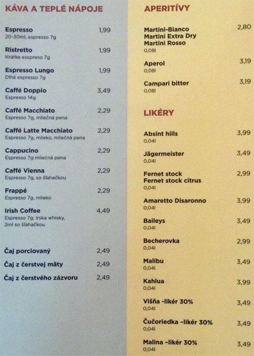 Speisekarte von Slovakia Art Cafe, Bratislava
