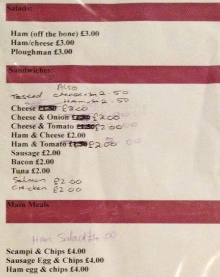 Menu at The Cutty Sark pub & bar, London, 14 Joyce Dawson Way