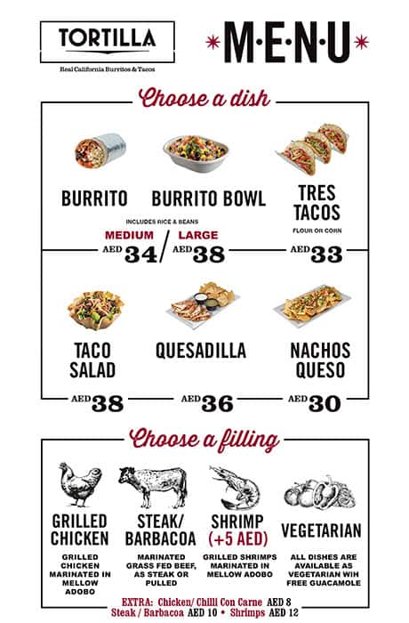 Carta del restaurante Tortilla - تورتيا - DSO, Dubai