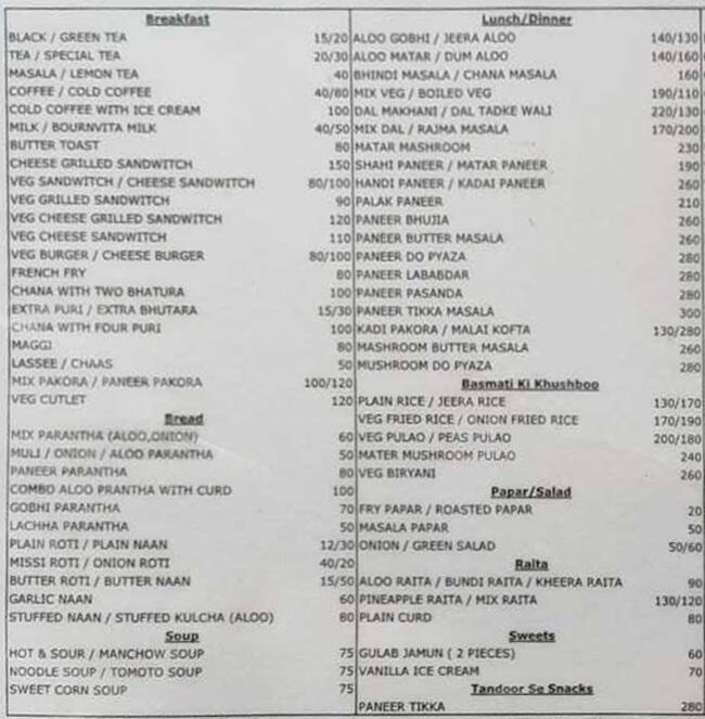 Menu at Orchid Restaurant, Haridwar