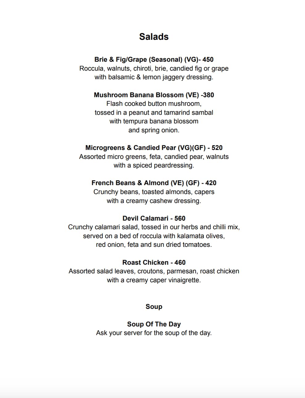 Menu of Suzie's, Assagao, Goa