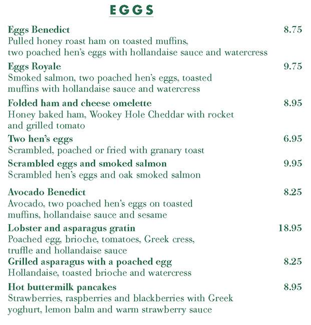 Menu at The Ivy Chelsea Garden pub & bar, London