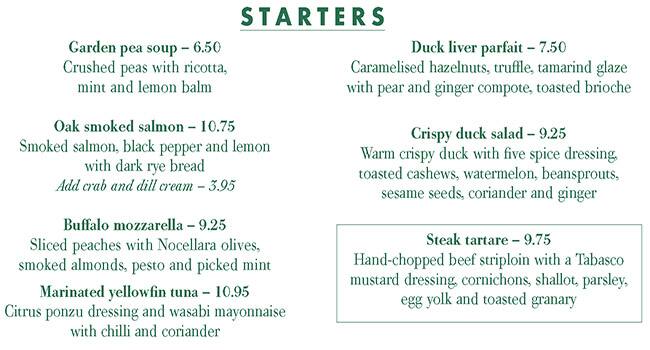 Menu at The Ivy Chelsea Garden pub & bar, London