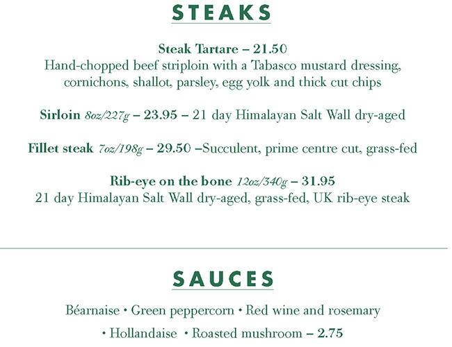 Menu at The Ivy Chelsea Garden pub & bar, London