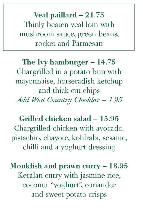 Menu at The Ivy Chelsea Garden pub & bar, London