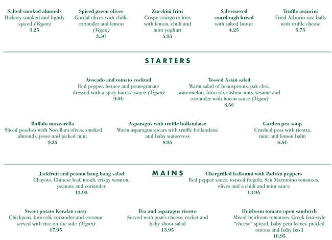 Menu at The Ivy Chelsea Garden pub & bar, London