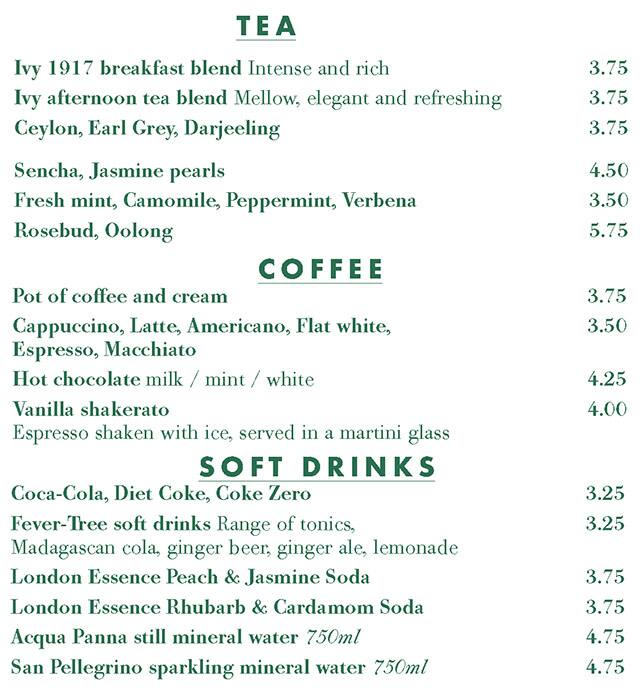 Menu at The Ivy Chelsea Garden pub & bar, London