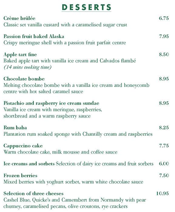 Menu at The Ivy Chelsea Garden pub & bar, London