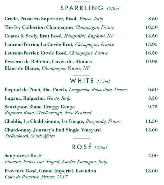 Menu at The Ivy Chelsea Garden pub & bar, London