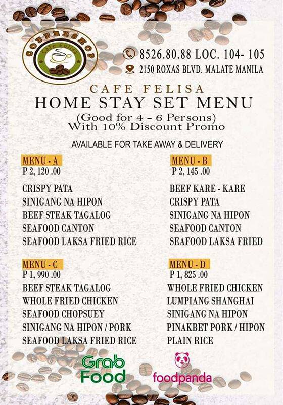 Menu at Cafe Felisa - Aloha Hotel, Manila
