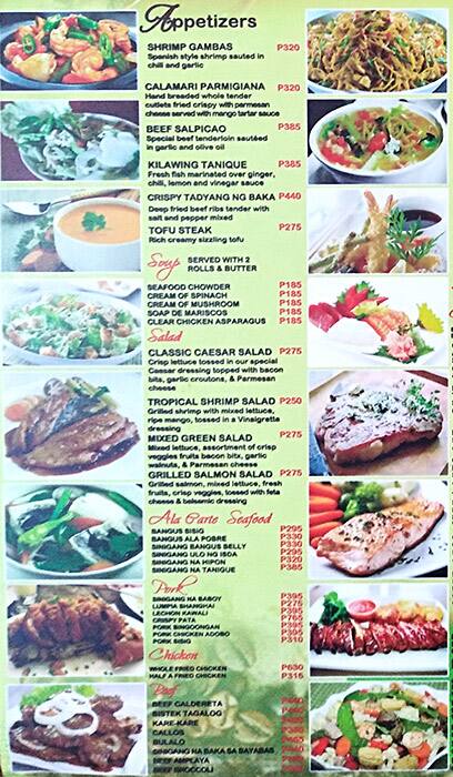Menu at Cafe Felisa - Aloha Hotel, Manila