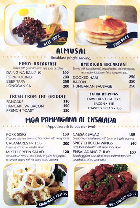 Menu at Pinoy Star Cafe (Kabayan Hotel), Pasay