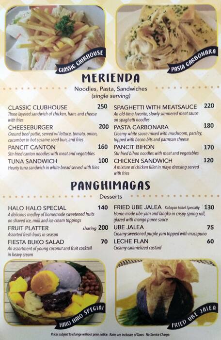 Menu at Pinoy Star Cafe (Kabayan Hotel), Pasay