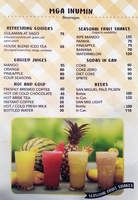 Menu at Pinoy Star Cafe (Kabayan Hotel), Pasay