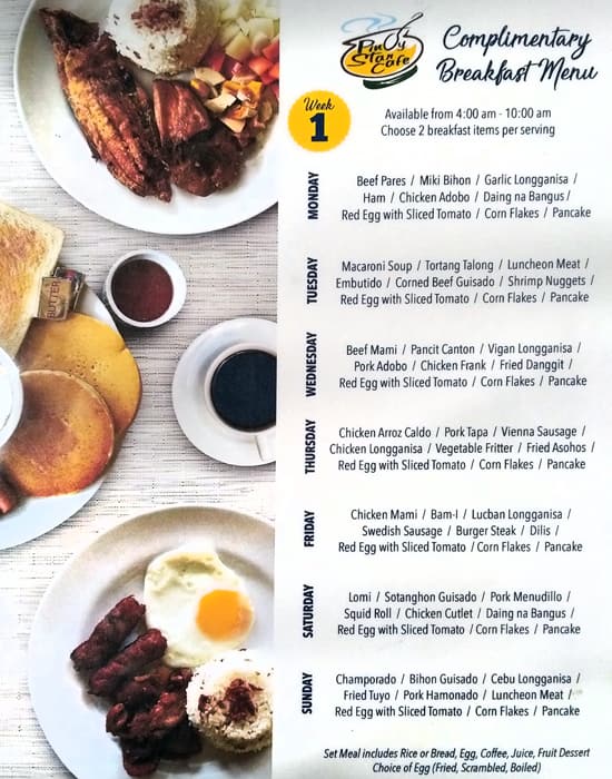 Menu at Pinoy Star Cafe (Kabayan Hotel), Pasay