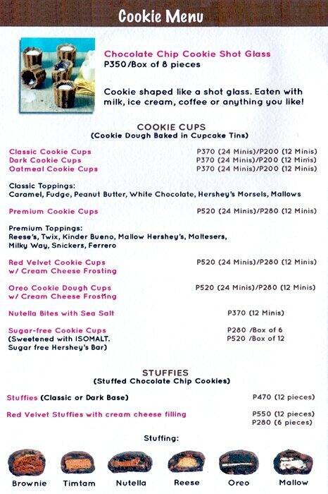 Menu at Cookie Bar Manila, Pasig, Unit 1A RB&A Building