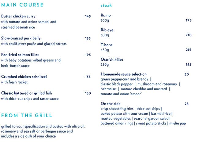 Menu at Stonebreakers Restaurant, Cape Town