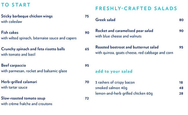 Menu at Stonebreakers Restaurant, Cape Town