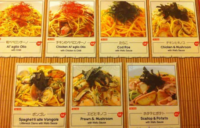 Menu at Pasta De Waraku restaurant, Jakarta, Mal Taman Anggrek