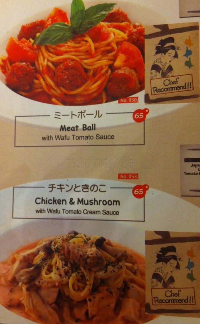 Menu at Pasta De Waraku restaurant, Jakarta, Mal Taman Anggrek