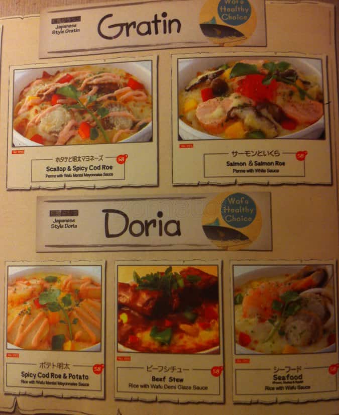 Menu at Pasta De Waraku restaurant, Jakarta, Mal Taman Anggrek