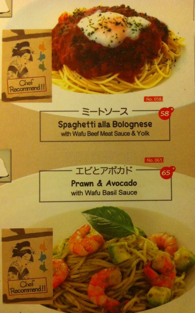Menu at Pasta De Waraku restaurant, Jakarta, Mal Taman Anggrek
