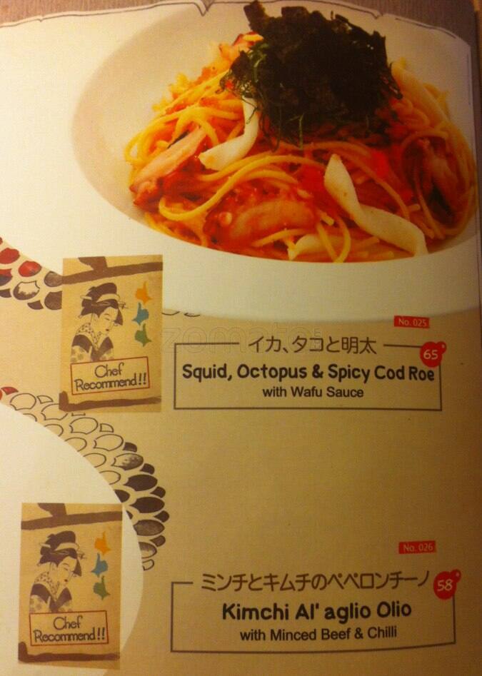 Menu at Pasta De Waraku restaurant, Jakarta, Mal Taman Anggrek