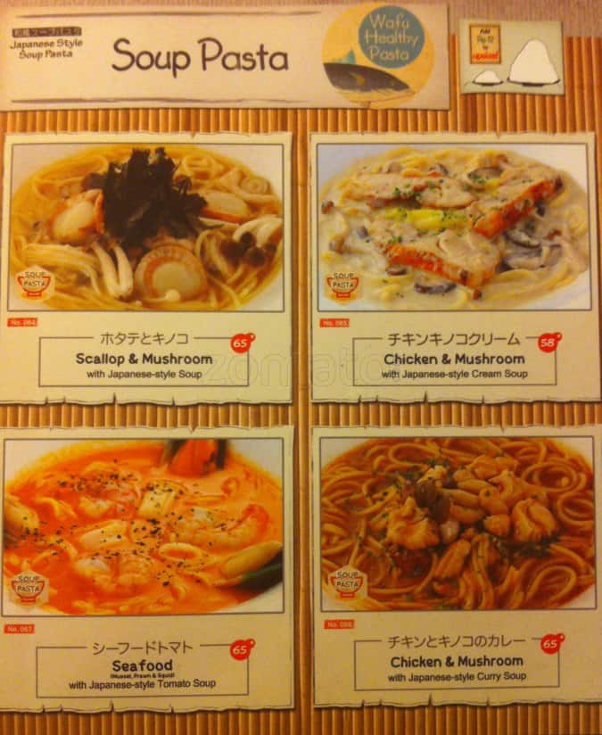 Menu at Pasta De Waraku restaurant, Jakarta, Mal Taman Anggrek